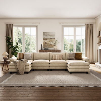 Latitude Run® 123'' Oversized Corduroy Cloud Couch U Shaped Couch | Wayfair